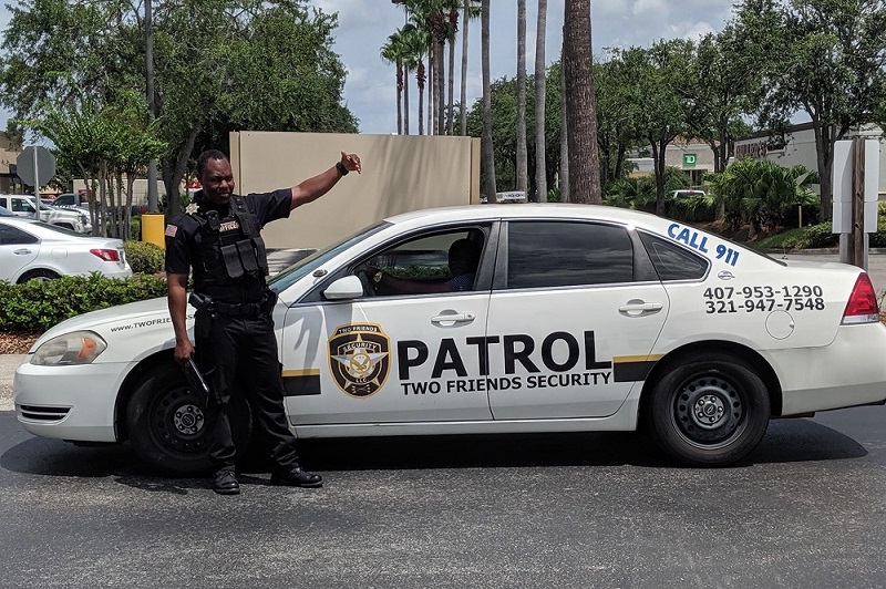 An attentive security guard in